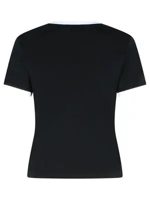 Versace Ribbed Viscose T-shirt With Contrast Logo - Black