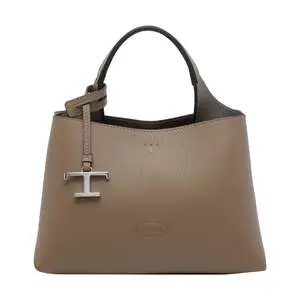TOD'S Micro Leather Handbag With T Timeless Charm - Brown