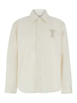AMI Paris White Long-sleeved Shirt With Classic Collar And De Coeur Logo Embroidered On The Front In Cotton For - Multicolor