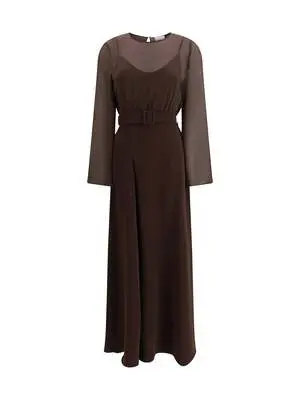 P.a.r.o.s.h Long Belted Dress - Brown