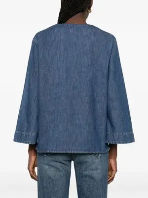 Valentino Garavani V-neck Denim Shirt With Logo Detail - Blue