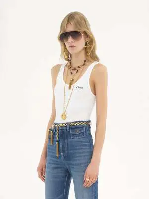 Chloé Ribbed Tank Top - White