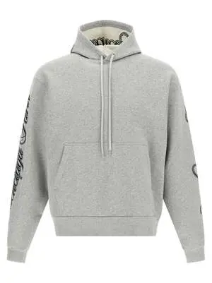 Balenciaga Cursive Embroidered Fleece Hoodie - Gray