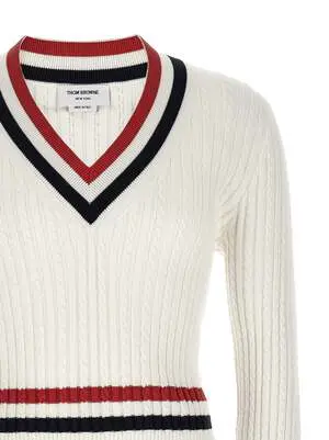 Thom Browne Rwb Intarsia V-neck Sweater - White