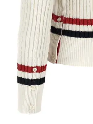 Thom Browne Rwb Intarsia V-neck Sweater - White