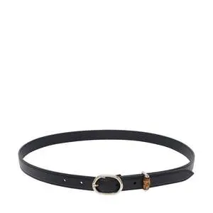 Gucci Oval Buckle Appliqué Skinny Leather Belt - Black