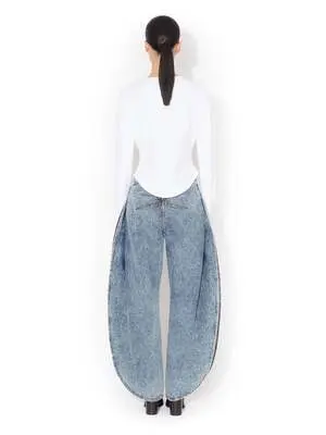 Alaïa Petal Denim Pants With Side Slit - Blue