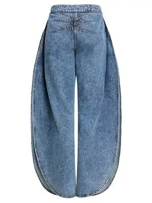 Alaïa Petal Denim Pants With Side Slit - Blue