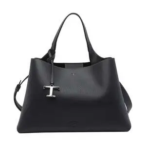 TOD'S Medium Leather Handbag With T Charm - Black