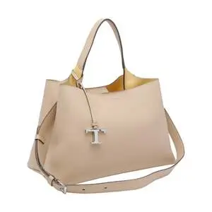 TOD'S Medium Leather Handbag With T Charm - Cream
