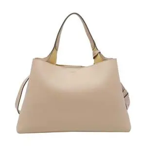 TOD'S Medium Leather Handbag With T Charm - Cream