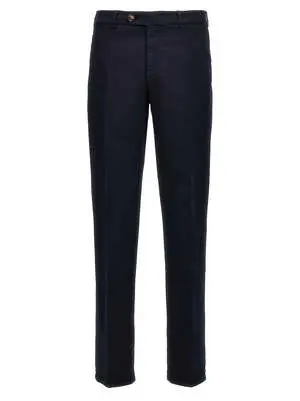 Brunello Cucinelli Flat Front Cotton Blend Trousers - Blue