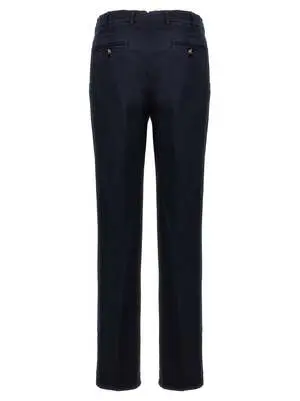 Brunello Cucinelli Flat Front Cotton Blend Trousers - Blue