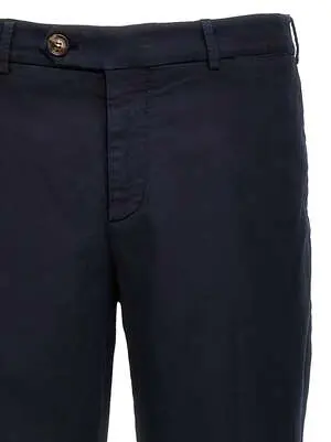 Brunello Cucinelli Flat Front Cotton Blend Trousers - Blue