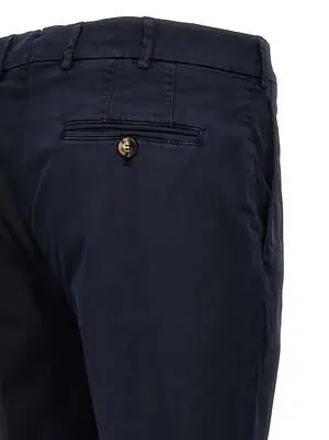 Brunello Cucinelli Flat Front Cotton Blend Trousers - Blue