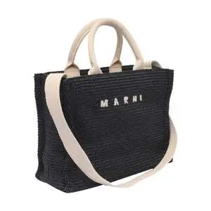 Marni Small Basket Tote Bag With Embroidered Logo - Black
