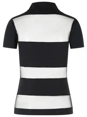 Coperni Striped Cotton Blend Polo Shirt With Mesh Panels - Black