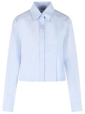 Sportmax Cropped Cotton Poplin Shirt With Asymmetrical Pleats - Blue