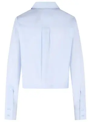 Sportmax Cropped Cotton Poplin Shirt With Asymmetrical Pleats - Blue