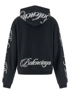 Balenciaga Cursive Embroidery Hoodie - Black