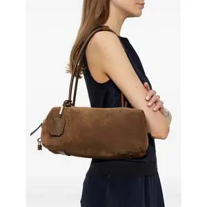 Max Mara Taupe Suede Top Handle Duffle Bag