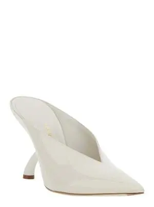 FERRAGAMO Leather Mules With Sculptural Heel And V-neck - Multicolor