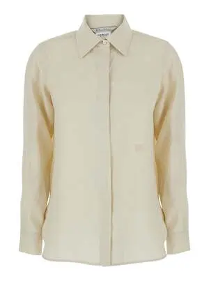 Max Mara Linen Long-sleeved Shirt With Classic Collar - Multicolor