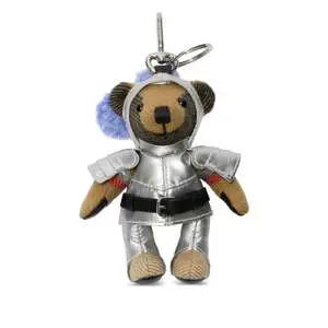 Burberry Grey Check Pattern Knight Teddy Bear Bag Charm - Gray