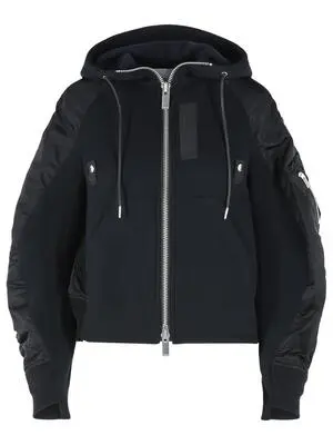 Sacai Cotton Blend Hoodie With Grosgrain Decorations - Black