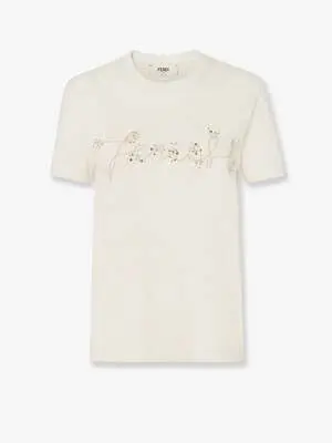 Fendi Cotton Blend T-shirt With Rhinestone Logo - Multicolor