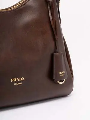 Prada Leather Shoulder Bag With Logo Detail