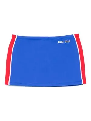 Miu Miu Nylon Mini Skirt With Side Stripe And Logo Motif - Multicolor