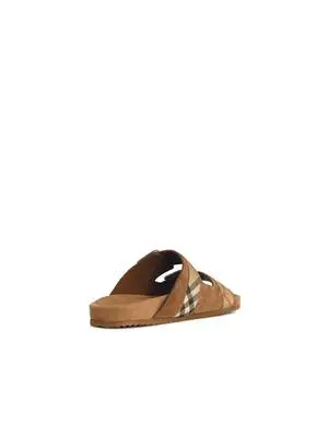 Burberry Suede Slipper With Embossed Check Pattern - Brown