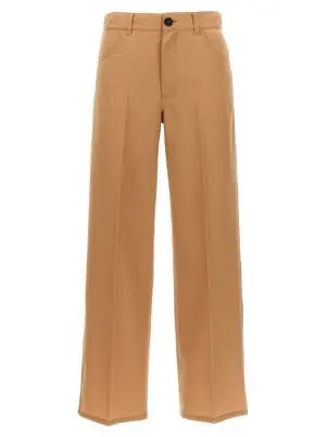JIL SANDER Wool Gabardine Loose Leg Pants - Cream