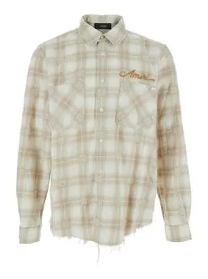 Amiri Beige Shirt With Check Pattern And Lettering Logo On Front And Backin Flannel