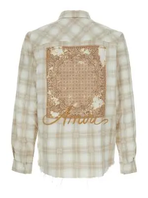 Amiri Beige Shirt With Check Pattern And Lettering Logo On Front And Backin Flannel