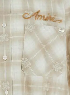 Amiri Beige Shirt With Check Pattern And Lettering Logo On Front And Backin Flannel