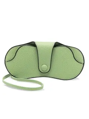 VALEXTRA Green Grained Leather Sunglass Case With Silver-tone Hardware