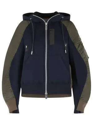 Sacai Cotton And Polyester Blend Hoodie With Grosgrain Accents - Blue