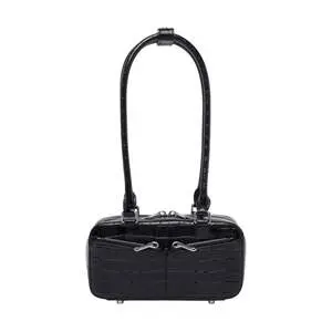 SELF-PORTRAIT Croc Effect Leather Mini Shoulder Bag - Black