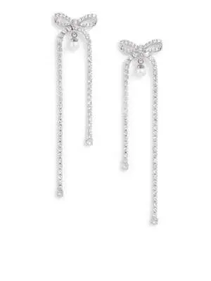 SELF-PORTRAIT Crystal And Pearl Bow Dangle Earrings - Silver
