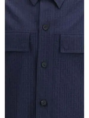 Balmain Cotton Monogram Jacquard Overshirt - Blue