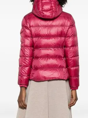 Moncler Short Down Jacket With Hood And Logo Patch - Multicolor