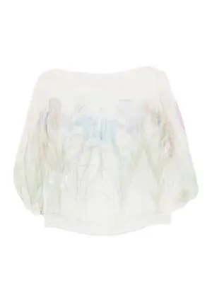 Alberta Ferretti Sheer Organza Shirt With Floral Print
