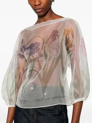 Alberta Ferretti Sheer Organza Shirt With Floral Print