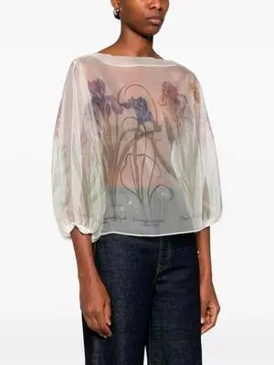 Alberta Ferretti Sheer Organza Shirt With Floral Print