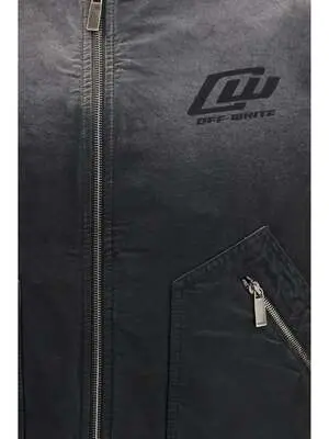 Off-White Washed Denim Bomber Jacket With Logo Detail