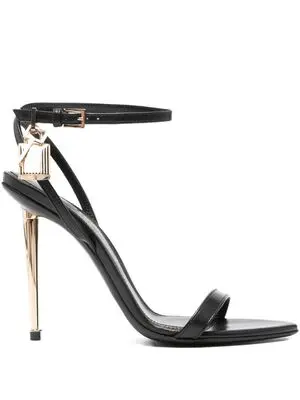 TOM FORD Black Leather Ankle Strap Stiletto Sandals With Metallic Heel - Multicolor