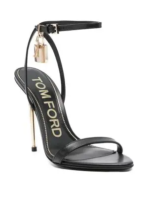 TOM FORD Black Leather Ankle Strap Stiletto Sandals With Metallic Heel - Multicolor