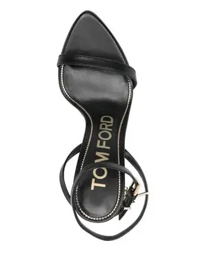 TOM FORD Black Leather Ankle Strap Stiletto Sandals With Metallic Heel - Multicolor